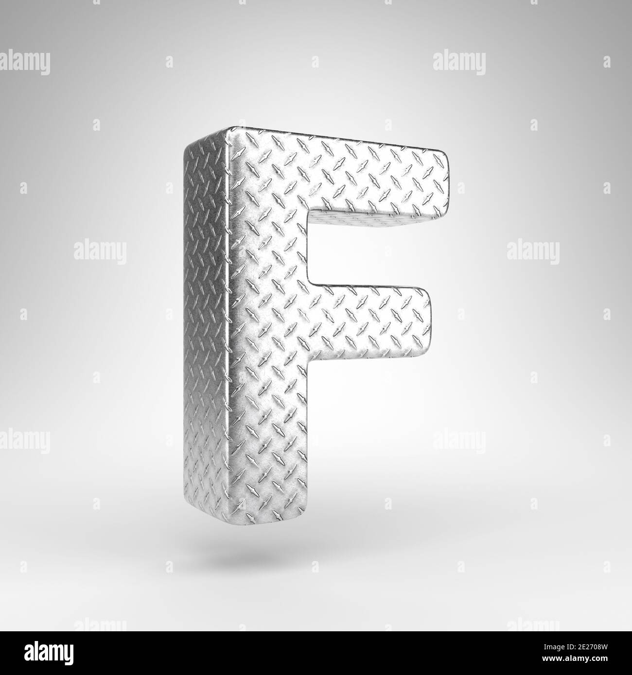 Letter F uppercase on white background. Aluminium 3D rendered font with ...