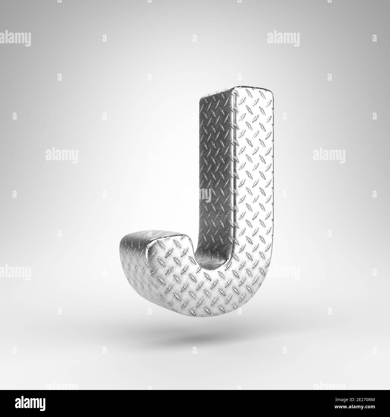 Letter J uppercase on white background. Aluminium 3D rendered font with ...