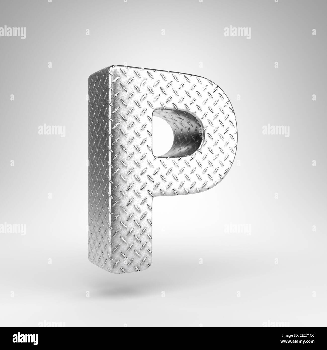 Letter P uppercase on white background. Aluminium 3D rendered font with ...