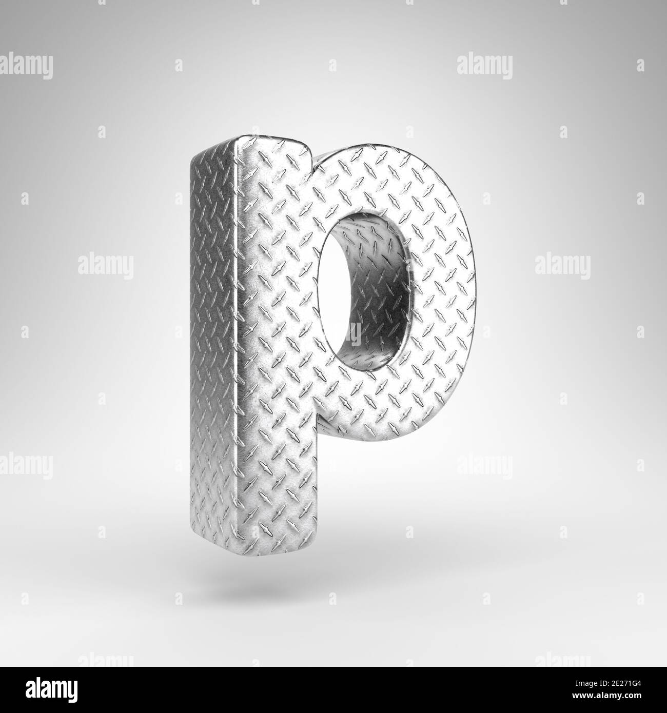 Letter P lowercase on white background. Aluminium 3D rendered font with ...