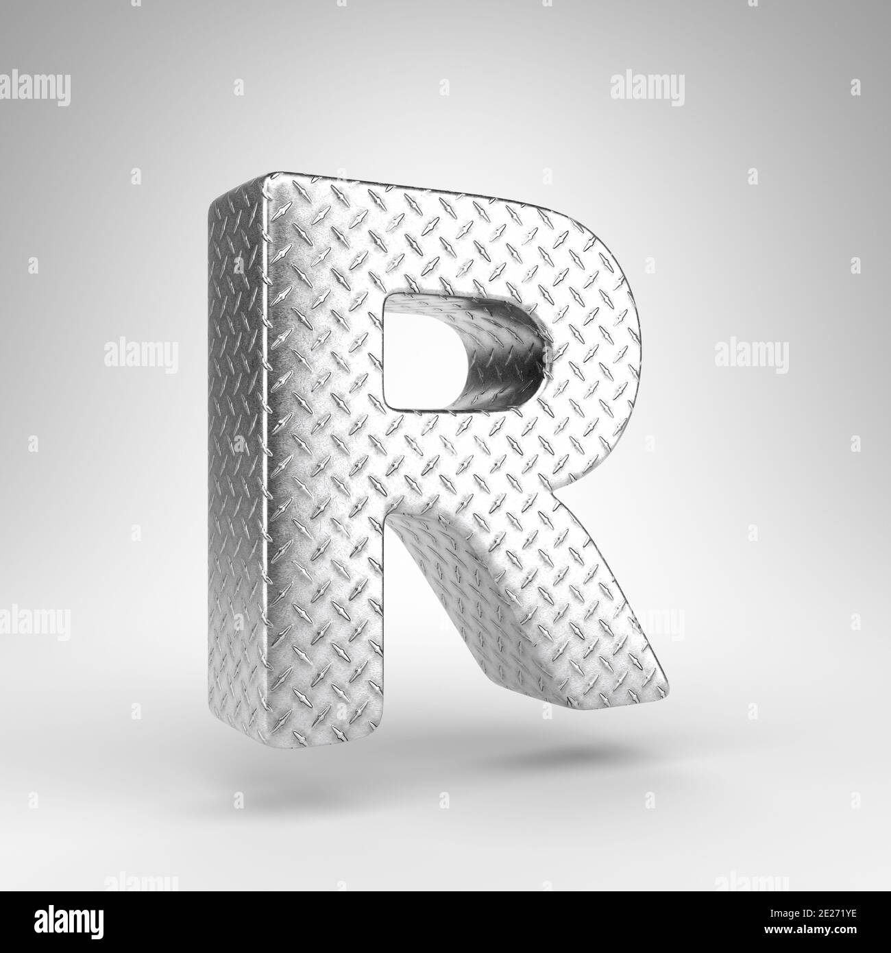 Letter R uppercase on white background. Aluminium 3D rendered font with ...