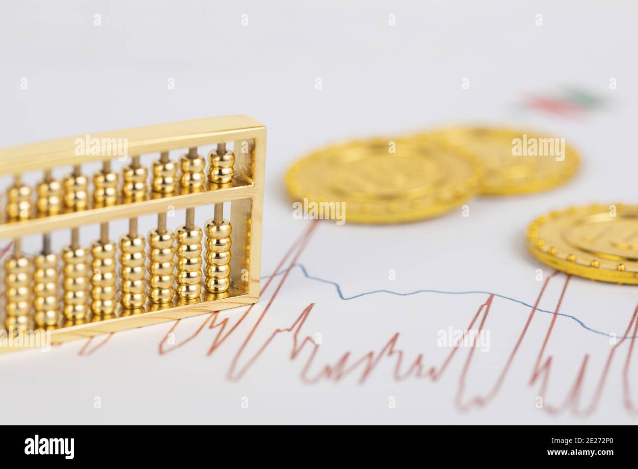 Abacus and gold coins on stock market chart Stock Photo - Alamy