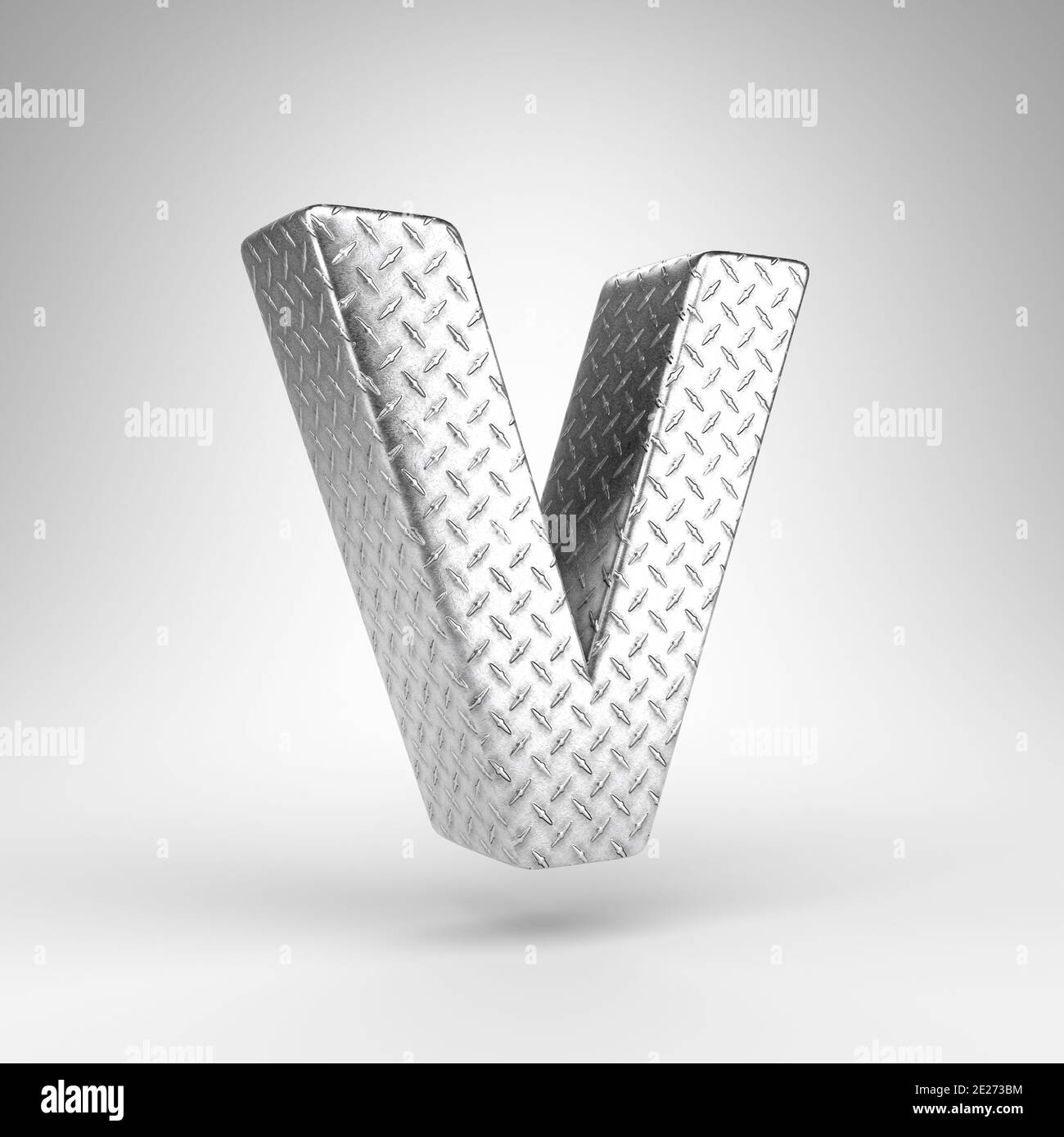 Letter V uppercase on white background. Aluminium 3D rendered font with ...