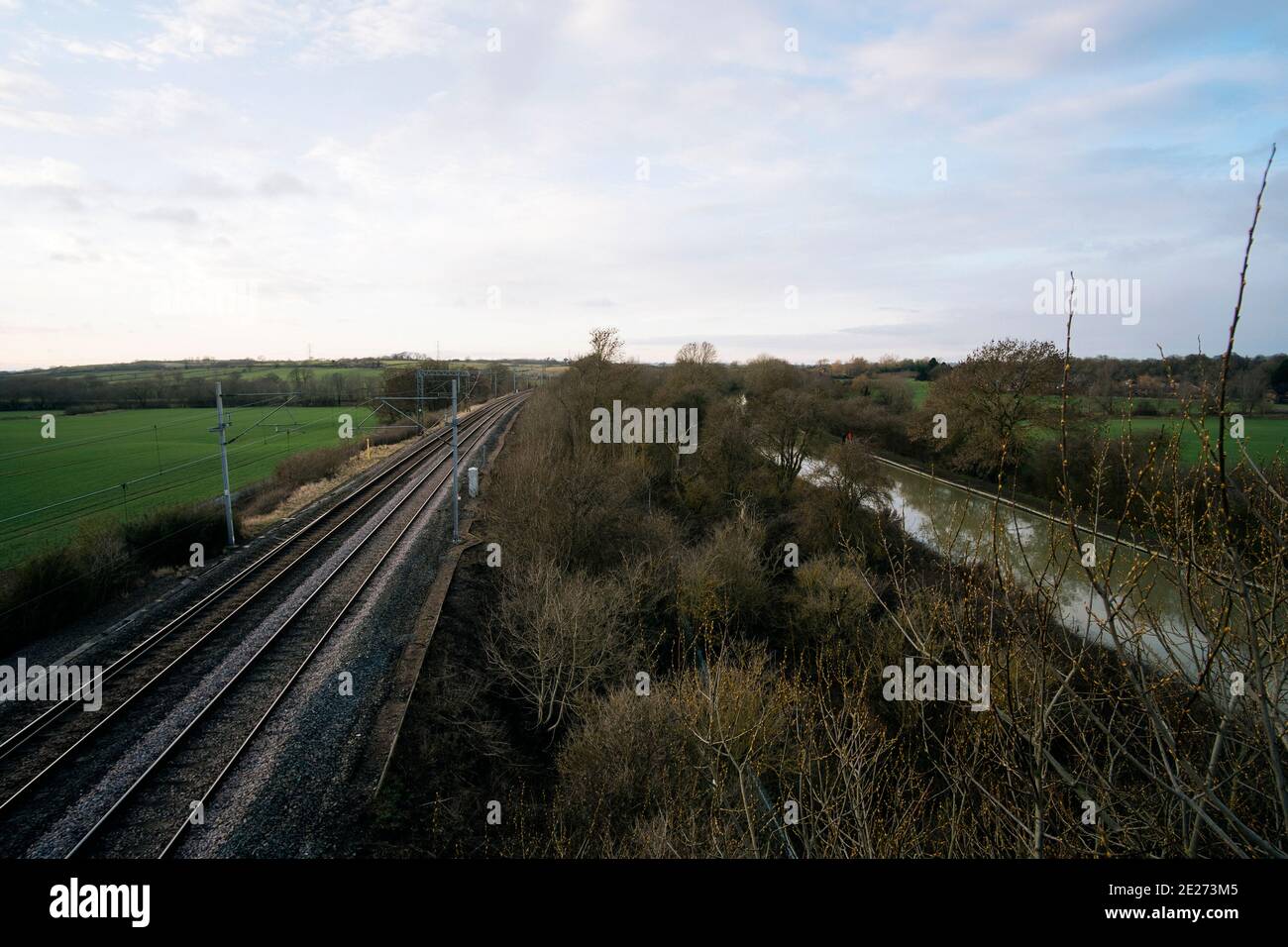 Railway line near adjacent to the Grand Union Canal in Bugbrooke ...