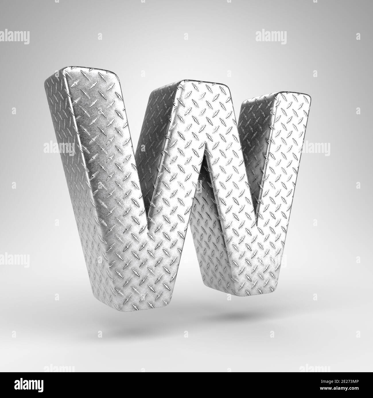 Letter W uppercase on white background. Aluminium 3D rendered font with ...