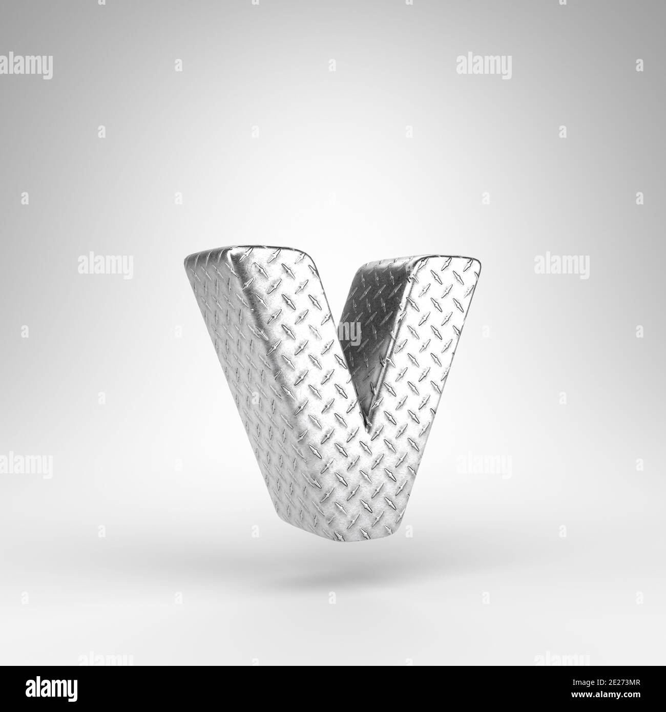 Letter V lowercase on white background. Aluminium 3D rendered font with ...