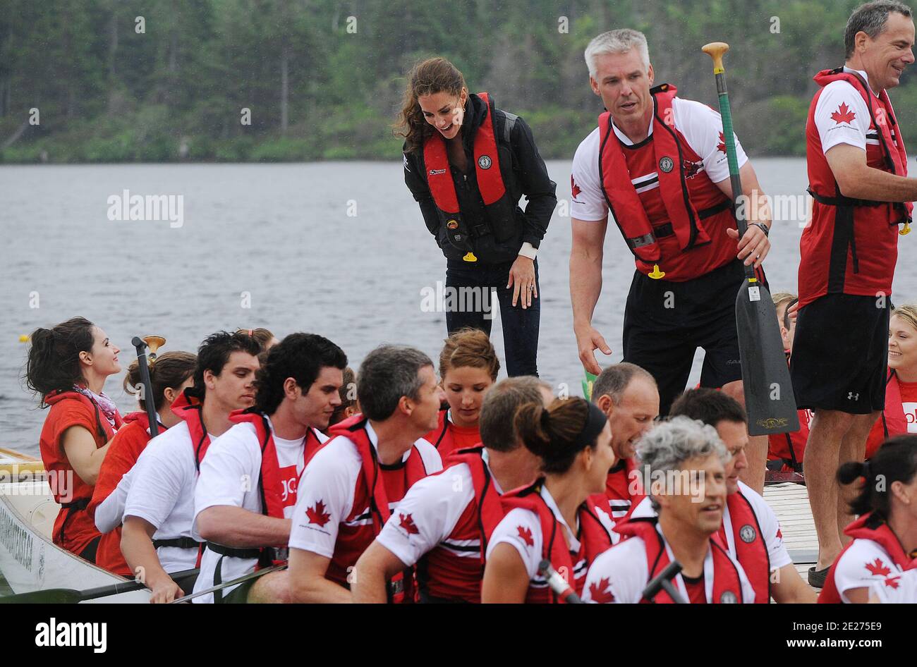 Catherine, Duchess of Cambridge arrives on shore after rowing in a ...