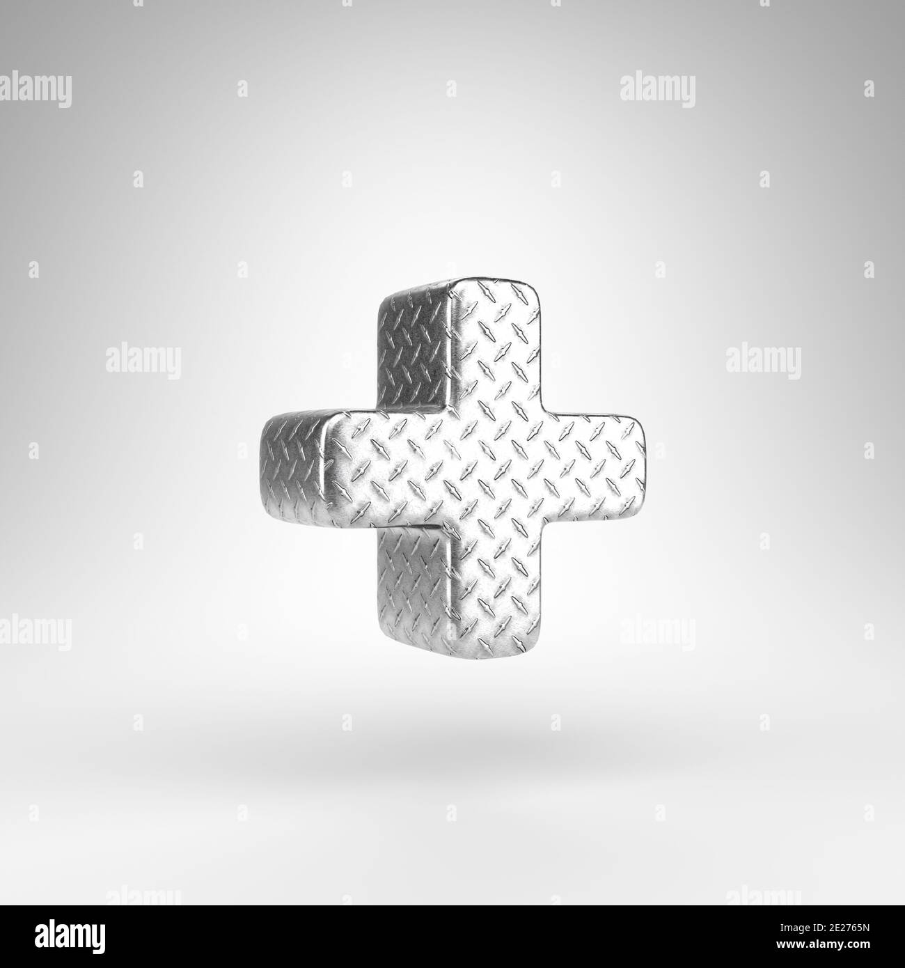 Plus symbol on white background. Aluminium 3D rendered sign with ...