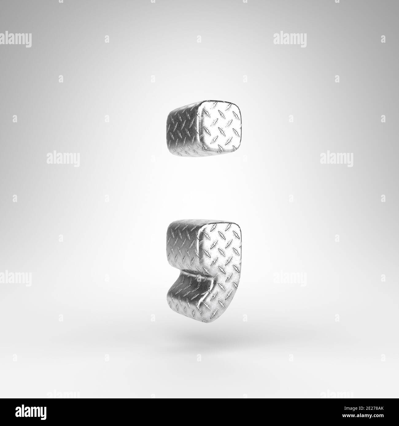Semicolon symbol on white background. Aluminium 3D rendered sign with ...