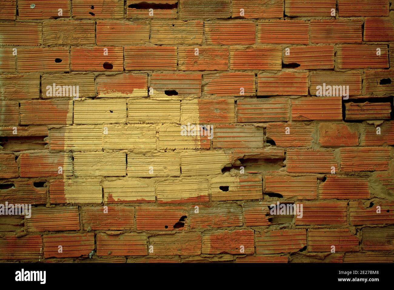 Old damaged wall texture with striated red bricks Stock Photo - Alamy