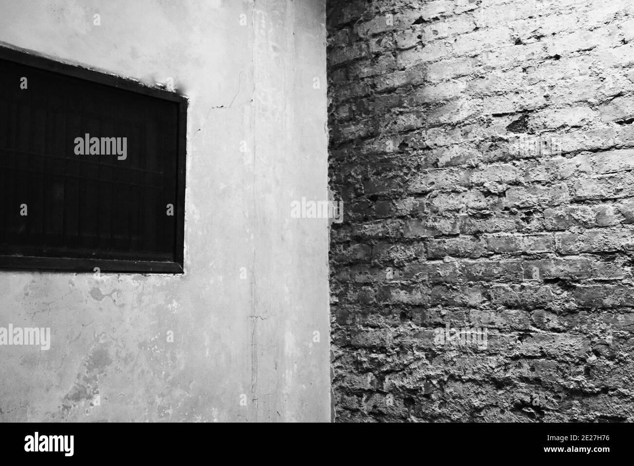 View of old brick walls with space for text in grayscale Stock Photo ...