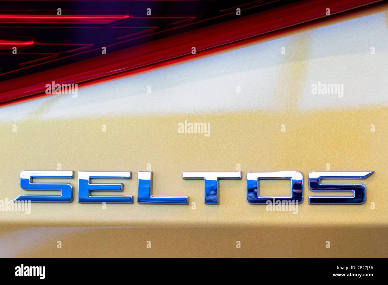 ROSTOV-ON-DON, RUSSIA - CIRCA MARCH 2020: Kia Seltos logo on the car ...