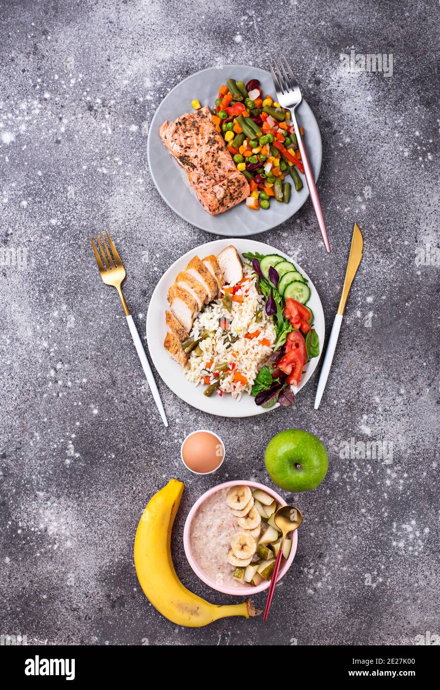 Healthy balanced menu for day Stock Photo - Alamy