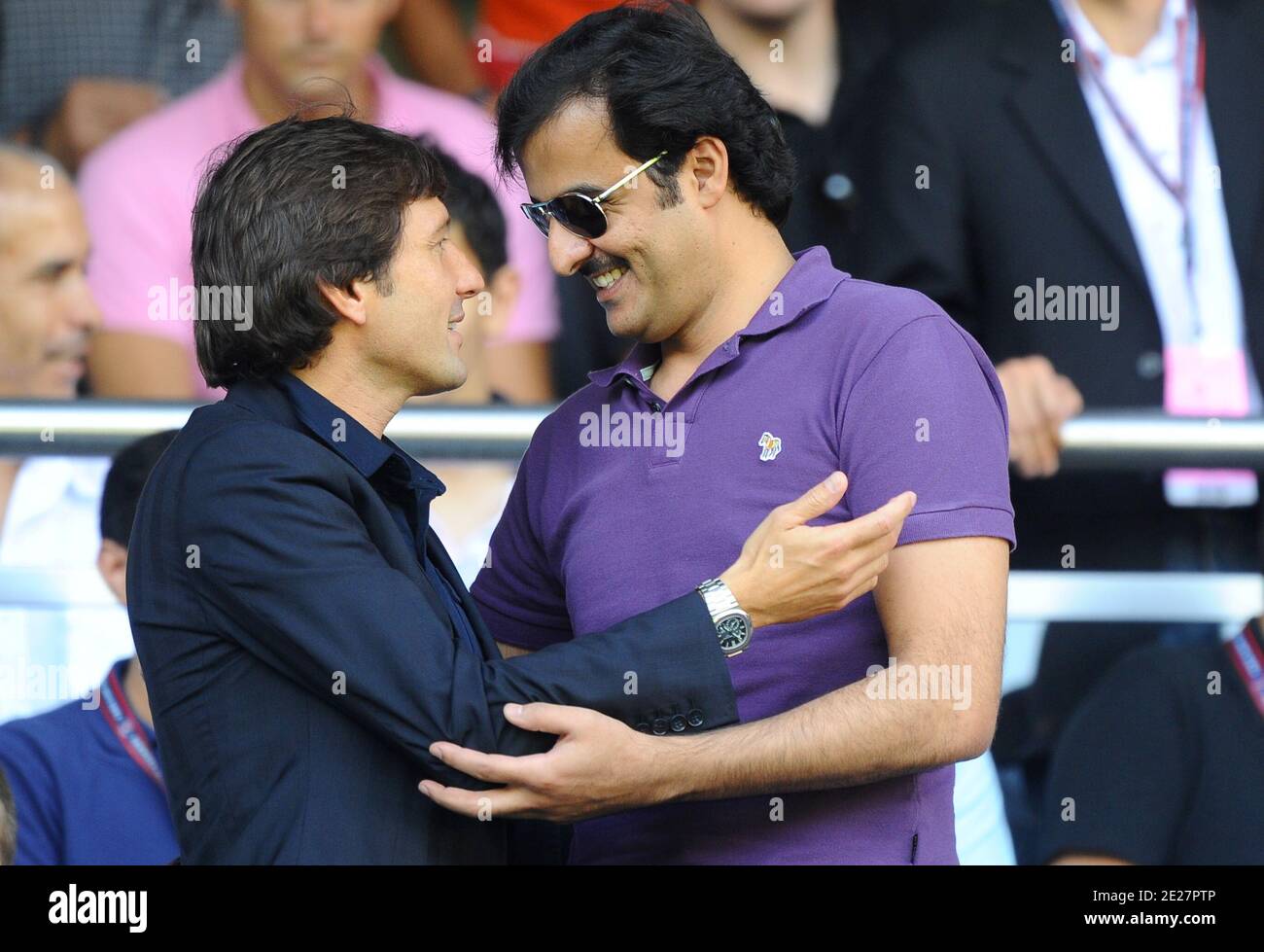 PSG' Sport Director Leonardo and PSG's owner Cheikh Tamim bin Hamad Al ...