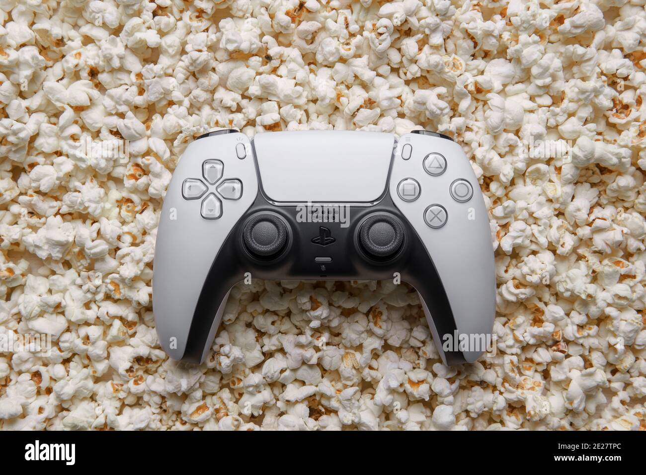 January 4, 2021, Odessa, Ukraine. White new Playstation 5 gamepad ...