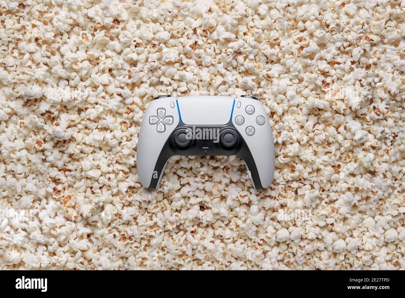 January 4, 2021, Odessa, Ukraine. White new Playstation 5 gamepad ...