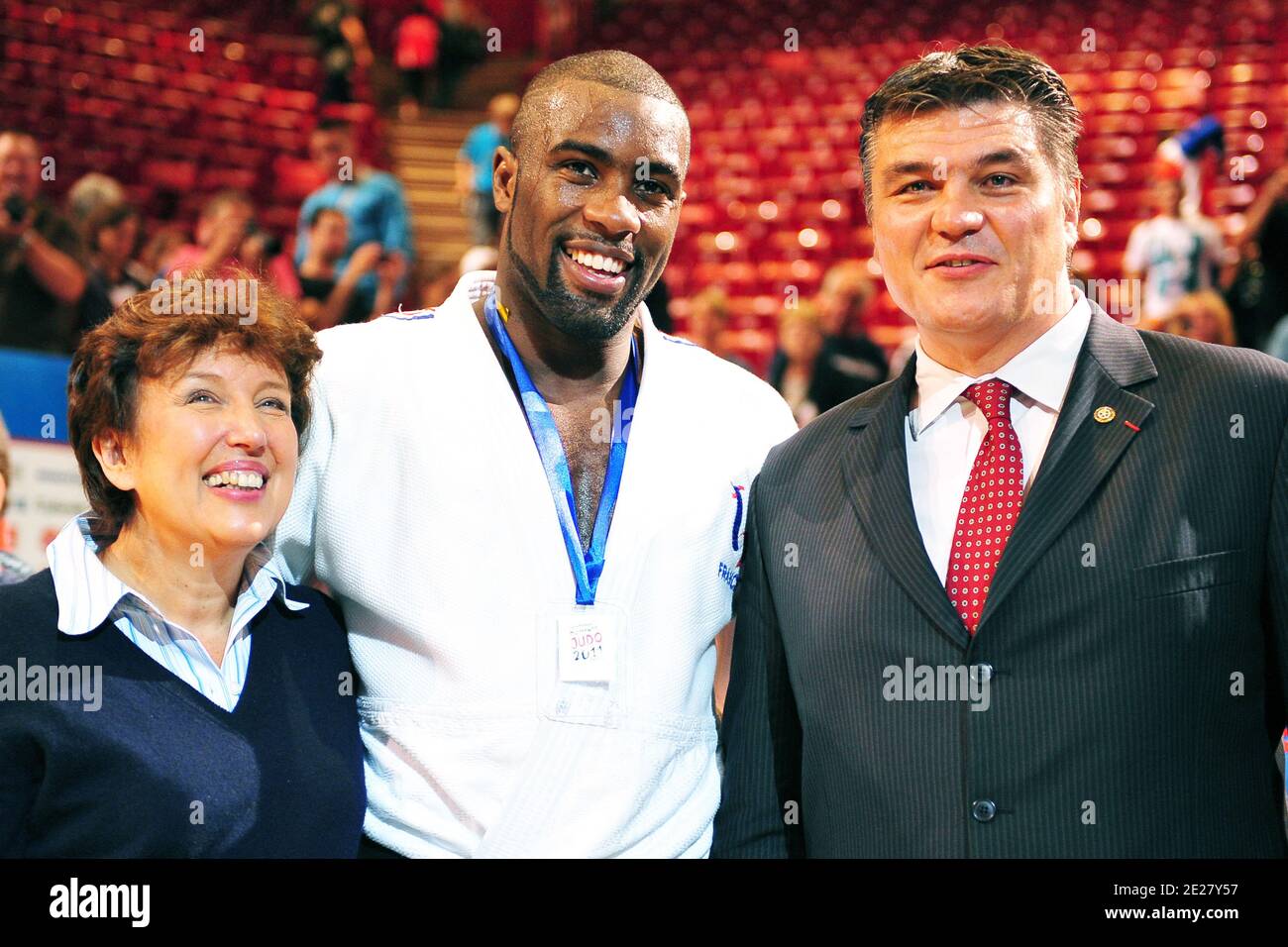 France's Teddy Riner (C), David Douillet (R) and Roselyne Bachelot ...