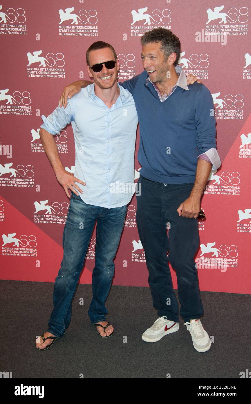 Michael Fassbender (L) and Vincent Cassel attending the photocall for ...