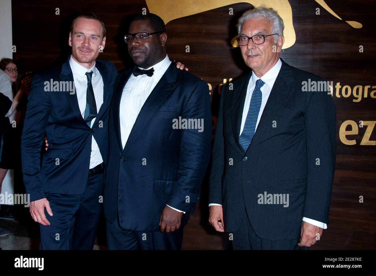 Director Steve McQueen, actor Michael Fassbender and Paolo Baratta ...