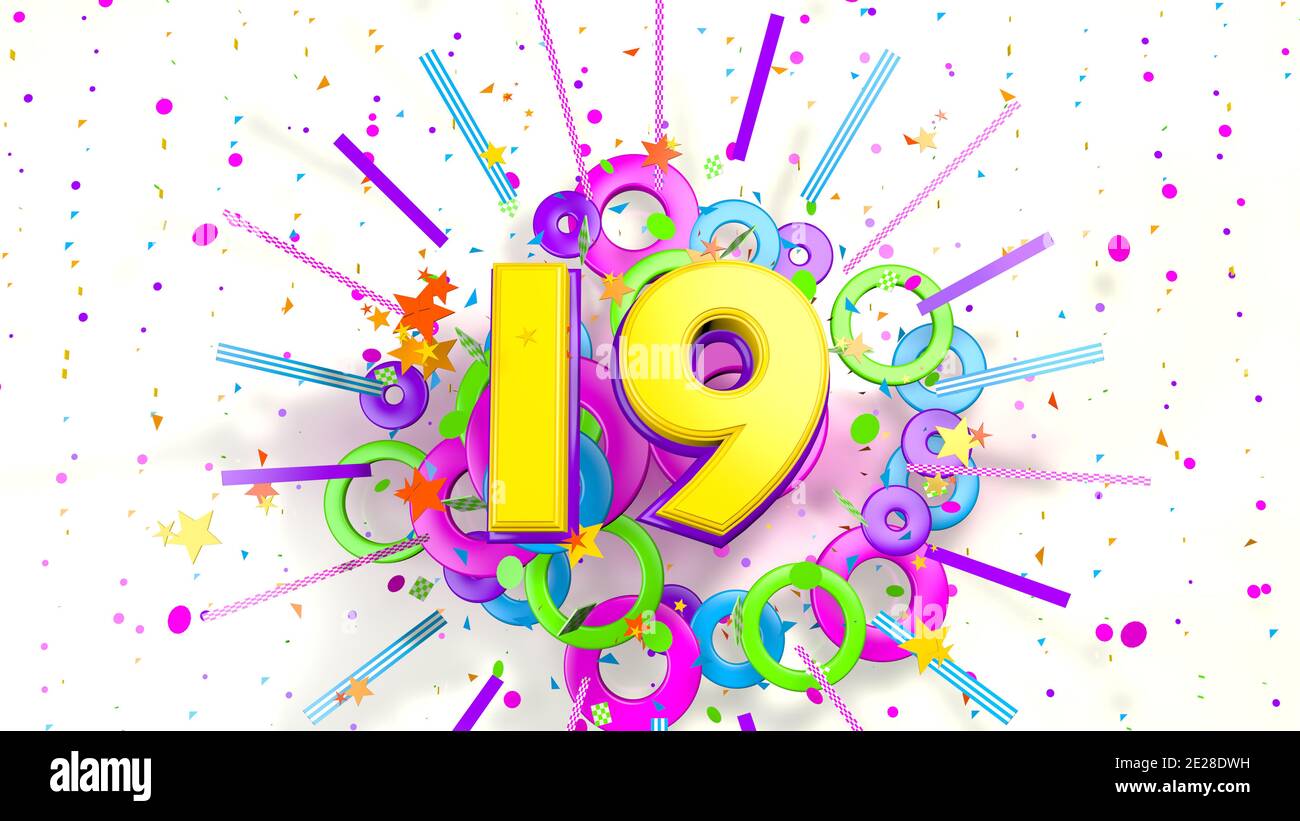 Number 19 for promotion, birthday or anniversary on an explosion of ...