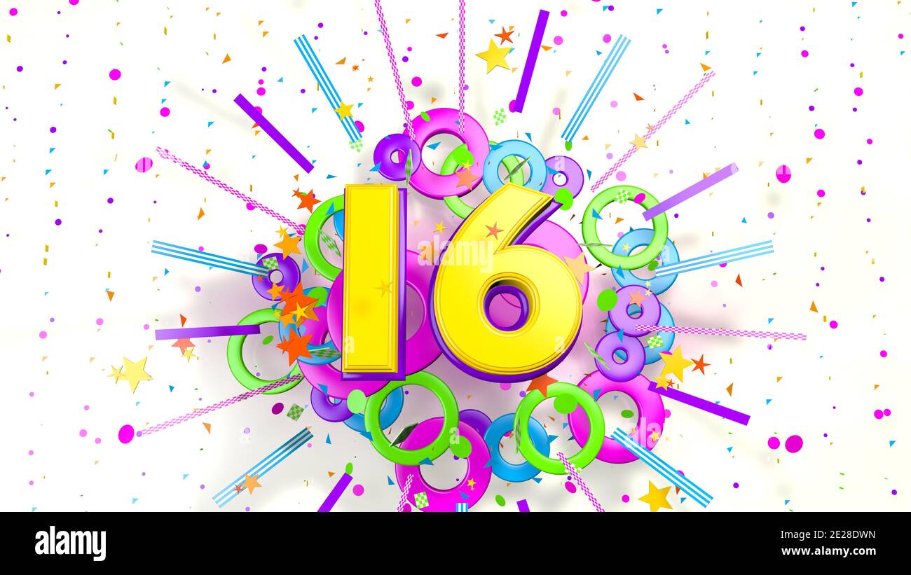 Number 16 for promotion, birthday or anniversary on an explosion of ...