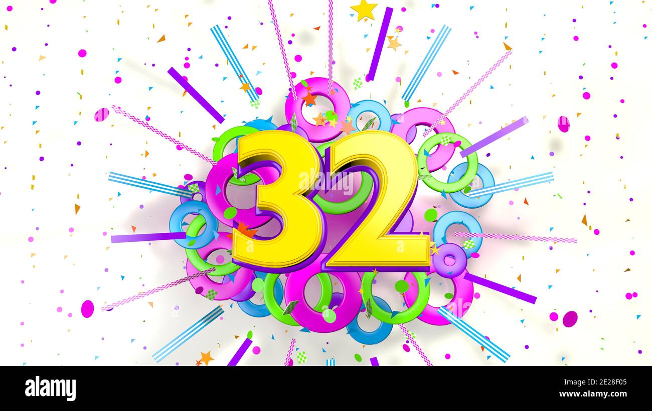 Number 32 for promotion, birthday or anniversary on an explosion of ...