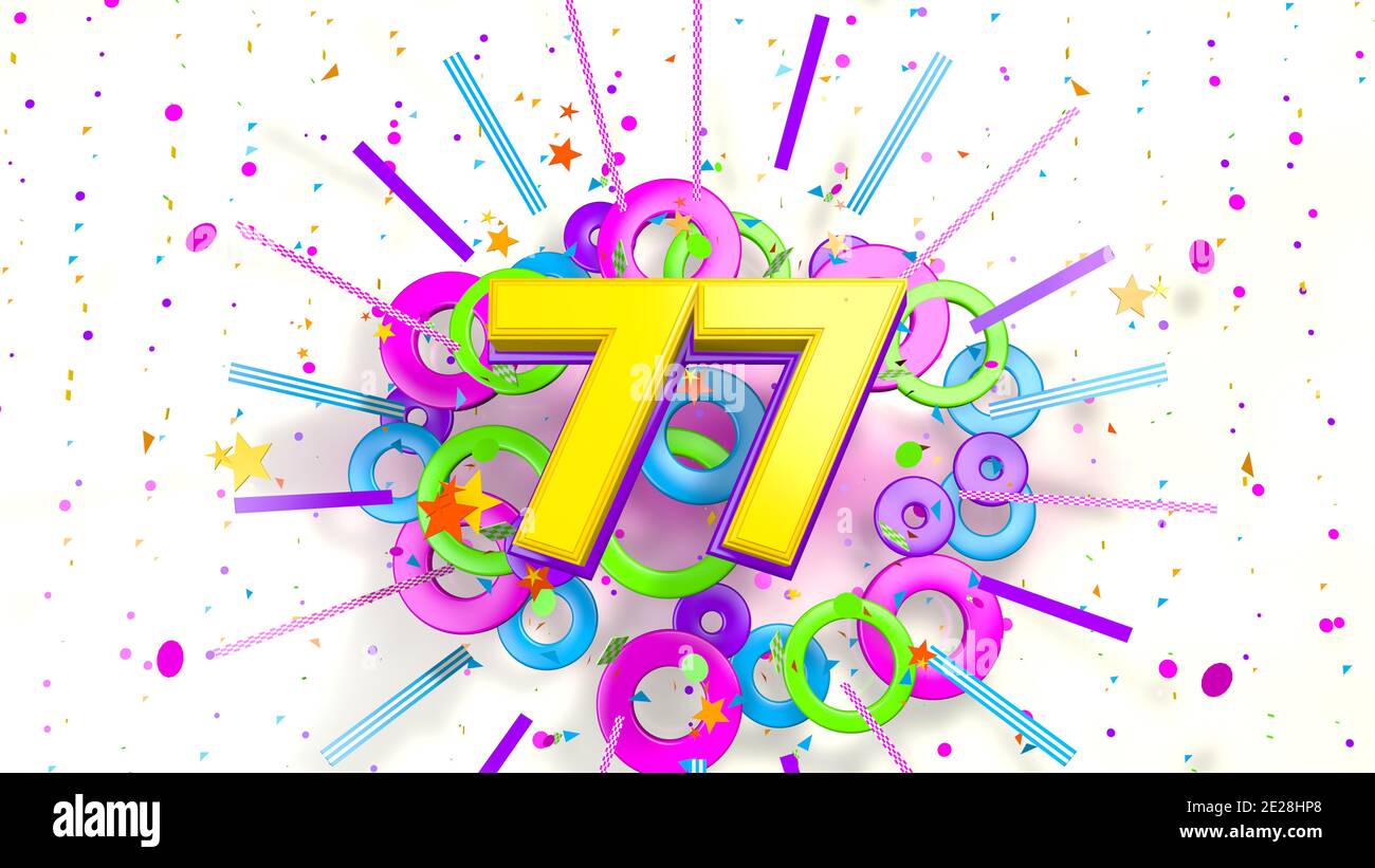 Number 77 for promotion, birthday or anniversary on an explosion of ...