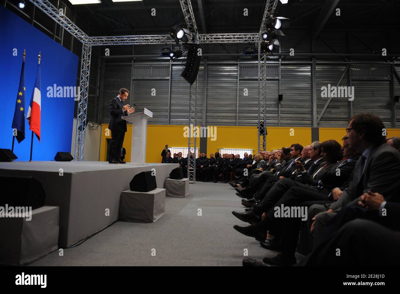 French President Nicolas Sarkozy delivers a speech during his visit at ...