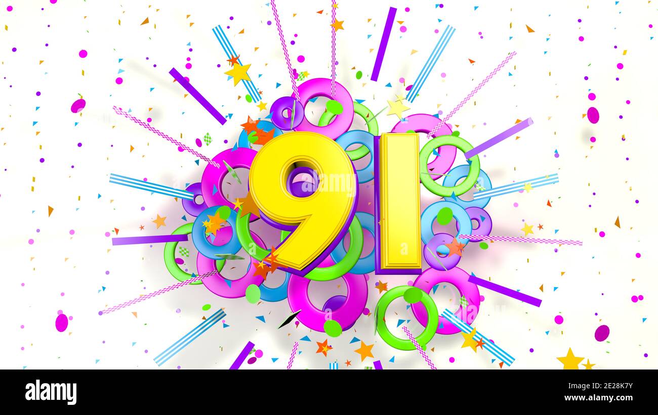 Number 91 for promotion, birthday or anniversary on an explosion of ...