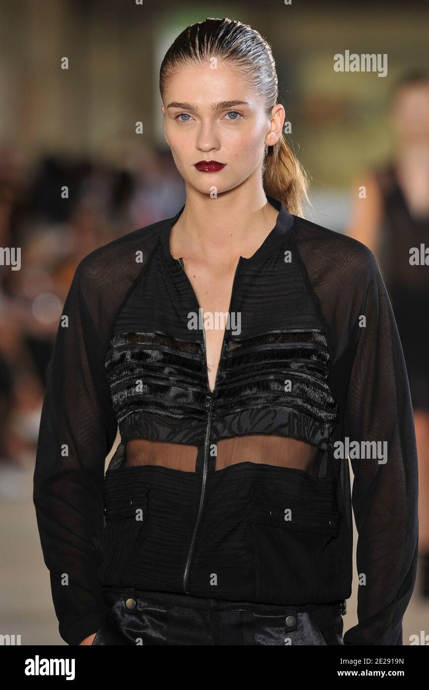 A model displays a creation by Italian Anthony Vaccarello for his ...