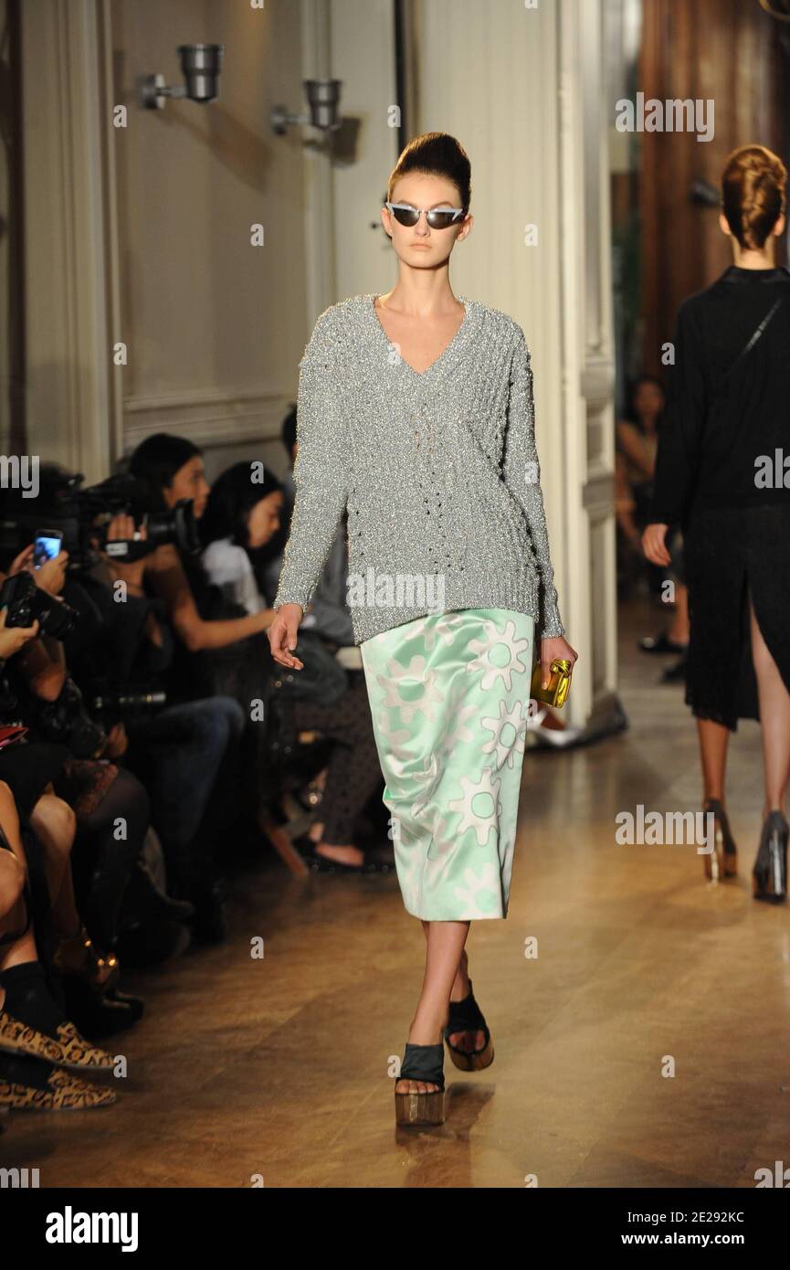 A model displays a creation by Italian designer Marco Zanini for Rochas ...