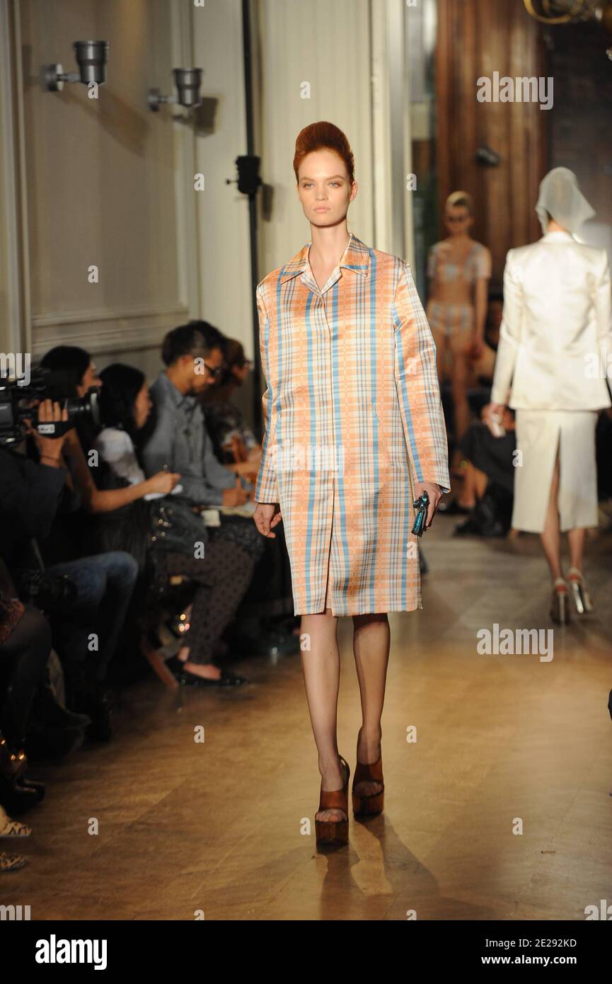 A model displays a creation by Italian designer Marco Zanini for Rochas ...