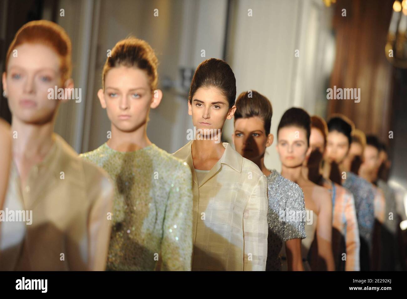 A model displays a creation by Italian designer Marco Zanini for Rochas ...