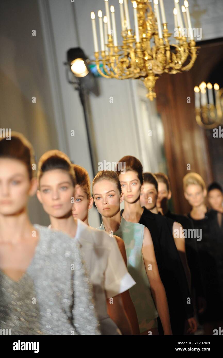 A model displays a creation by Italian designer Marco Zanini for Rochas ...