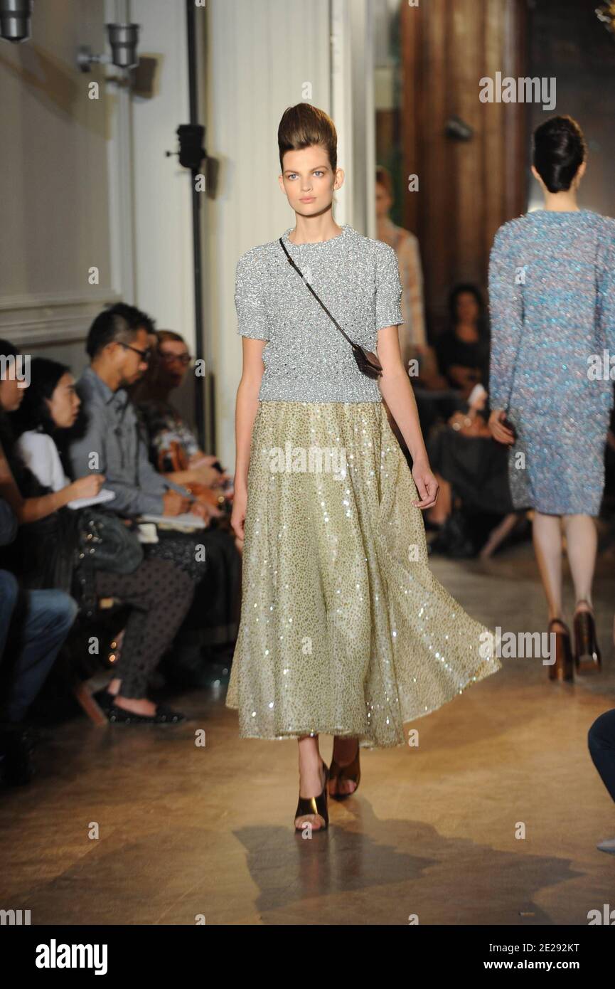 A model displays a creation by Italian designer Marco Zanini for Rochas ...