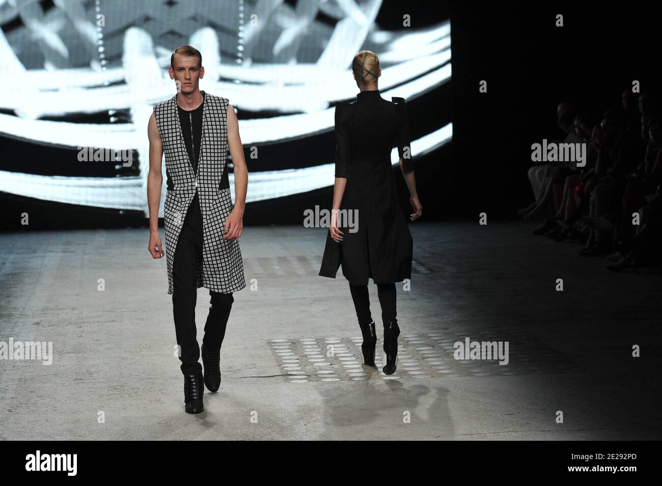 A model displays a creation by British designer Gareth Pugh for his ...