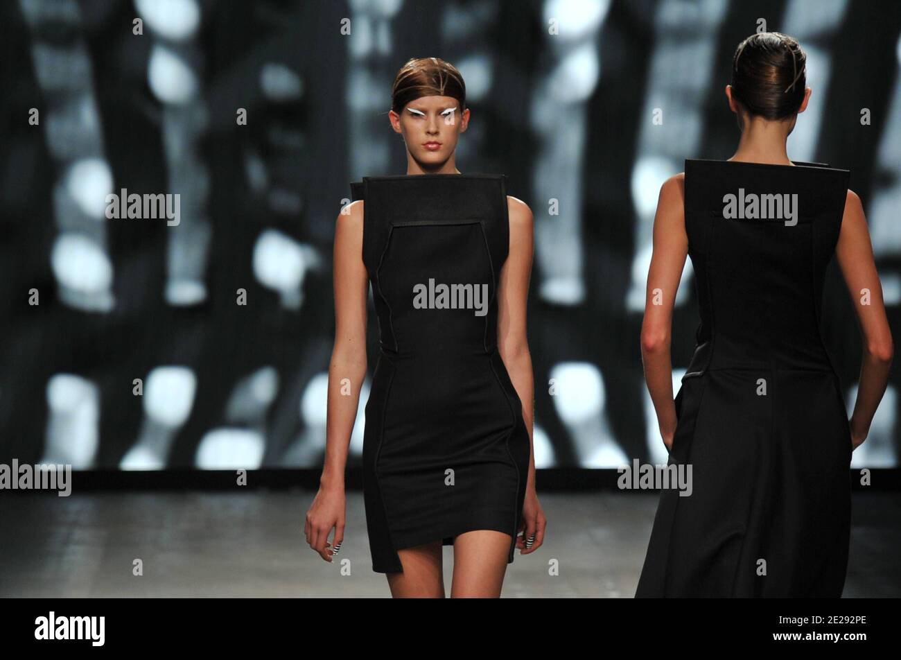 A model displays a creation by British designer Gareth Pugh for his ...