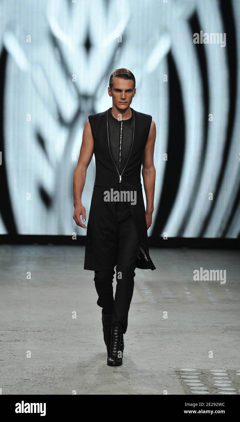 A model displays a creation by British designer Gareth Pugh for his ...