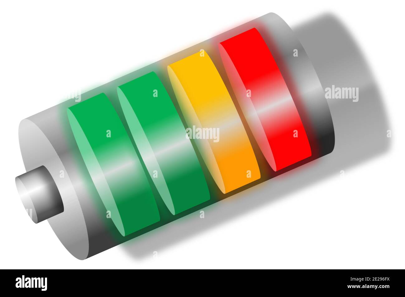 Illustration of empty batterie with red, yellow and green battery level ...