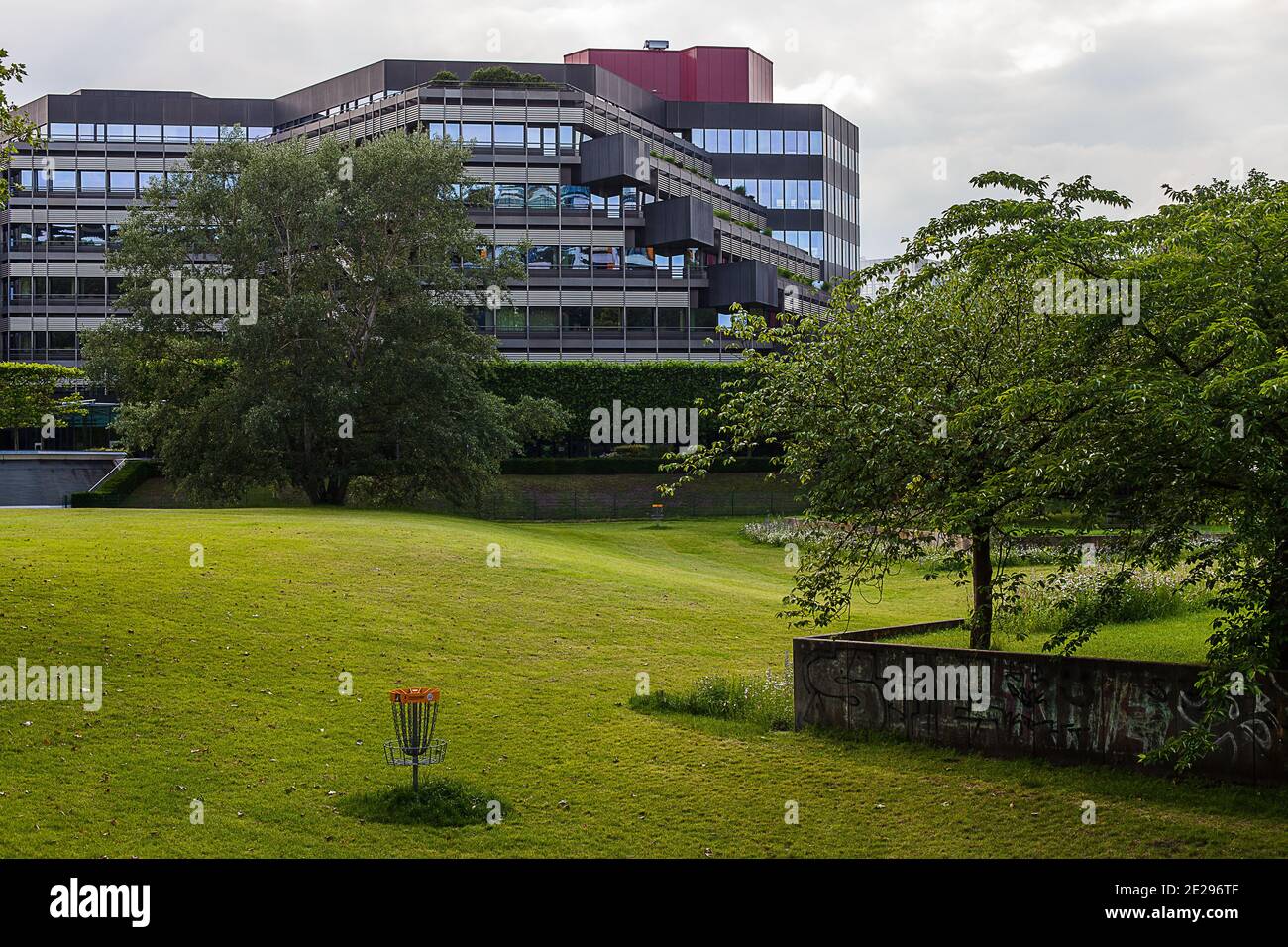 Office building with disc golf course Stock Photo - Alamy