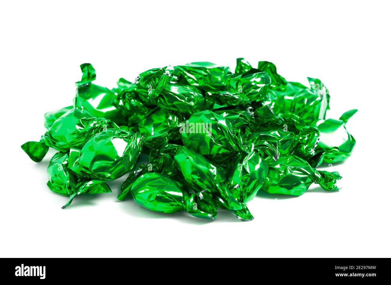 A Pile of Green Wrapped Candy Isolated on a White Background Stock ...