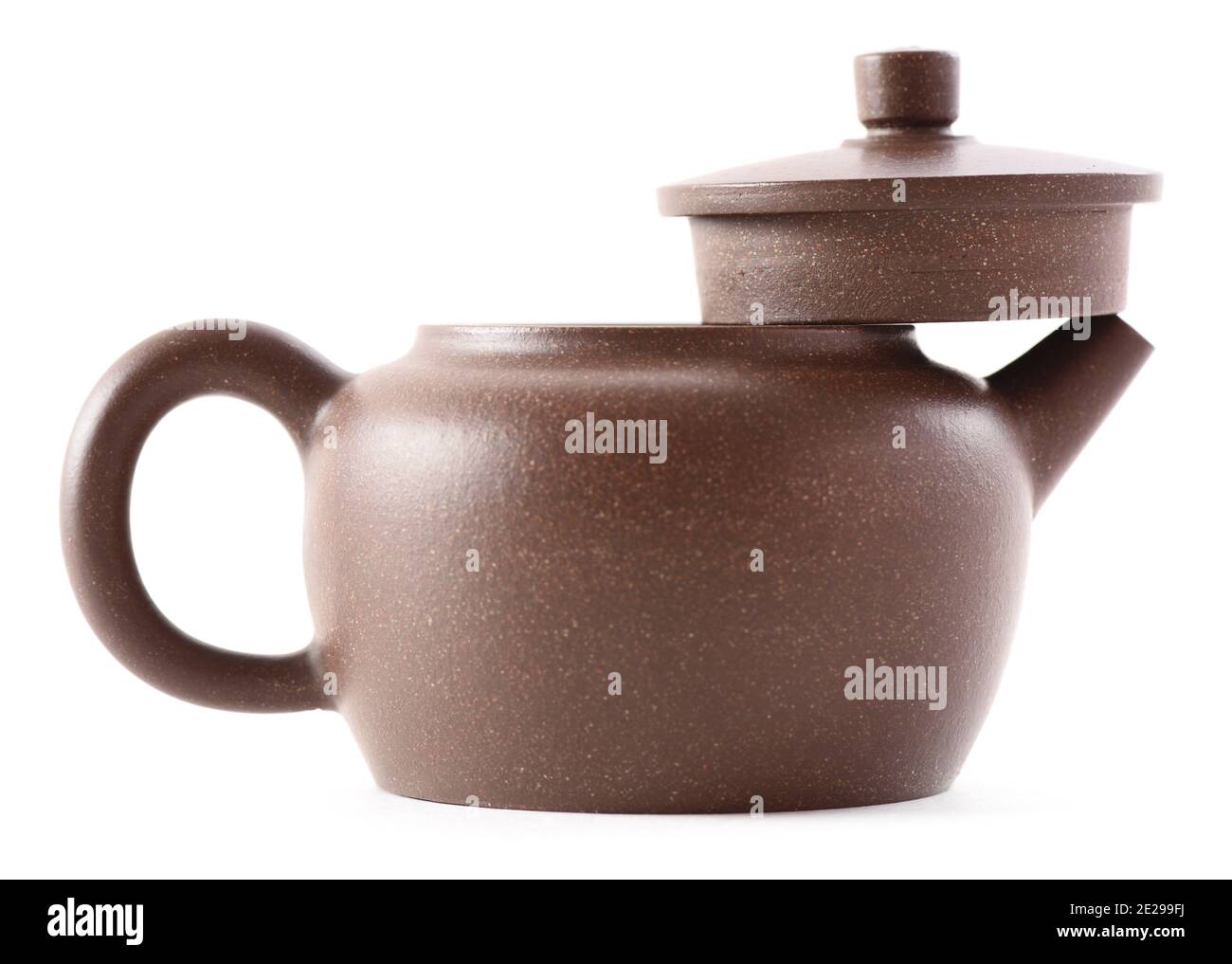 Chinese teaware. Brown clay teapot with lid off isolated on white ...