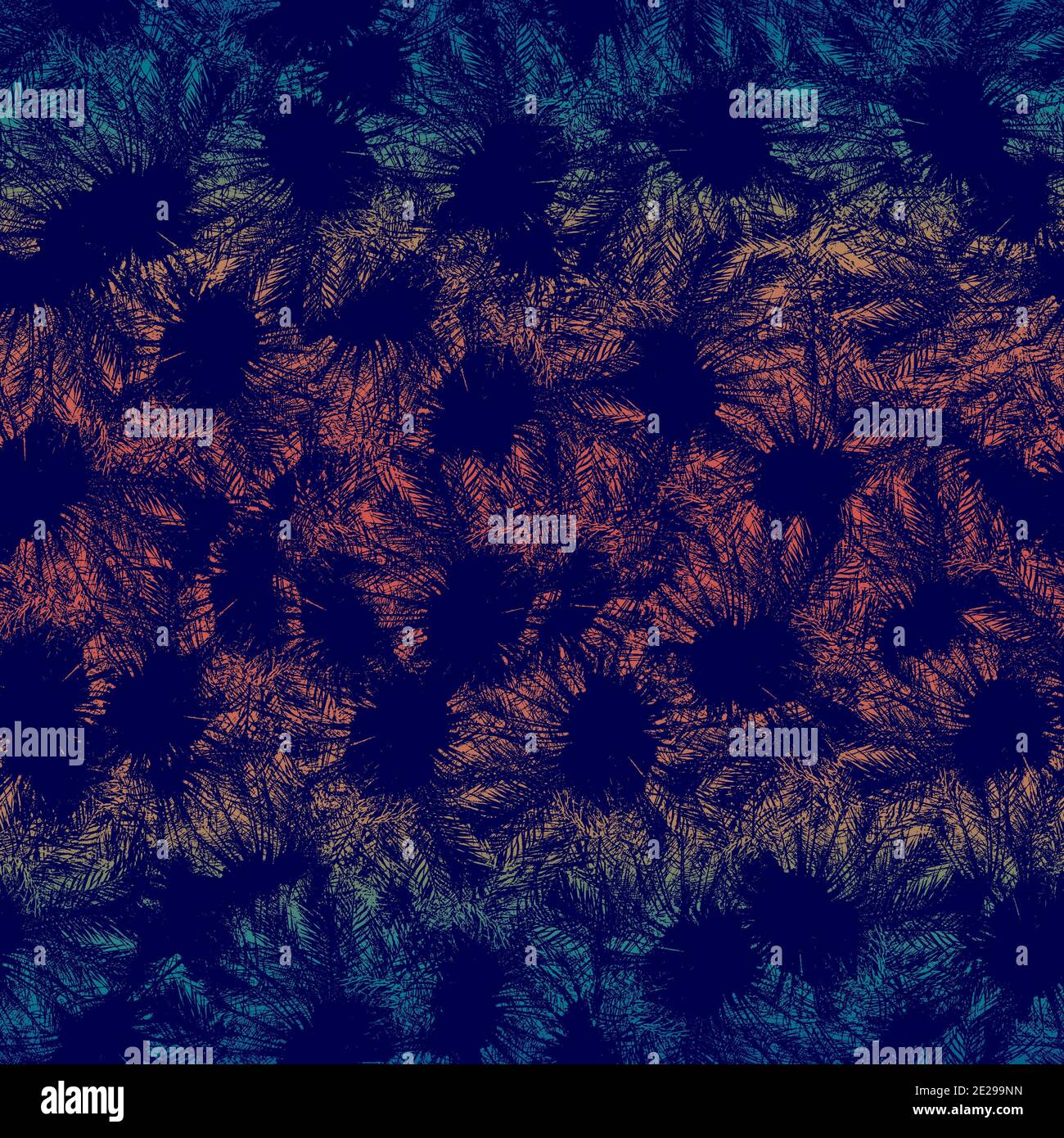 Tropical blue foliage on ombre sunset gradient Stock Photo - Alamy