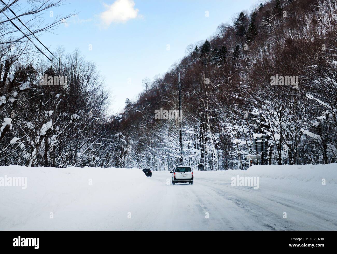 Driving on snow covered roads in Hokkaido, Japan Stock Photo - Alamy