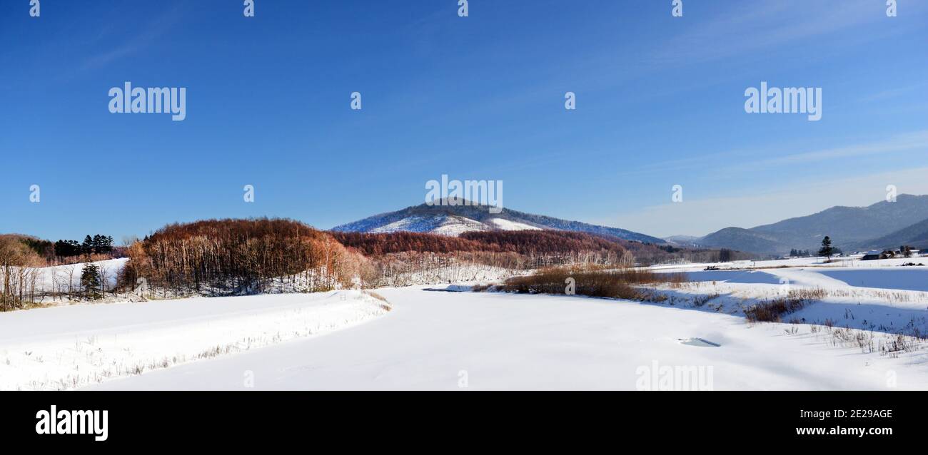 Scenic snowy landscapes in Hokkaido, Japan Stock Photo - Alamy