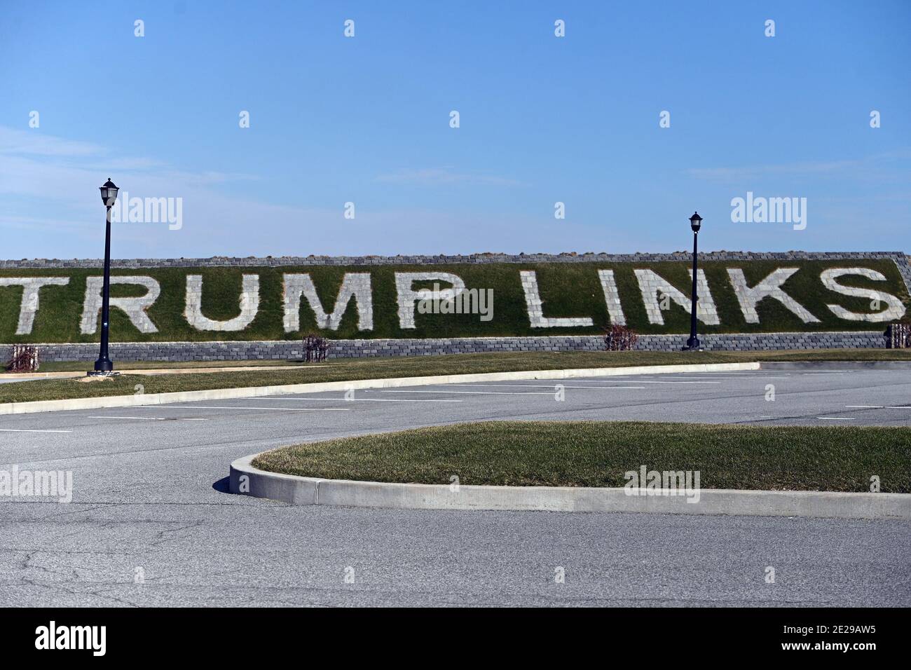 New York, USA. 12th Jan, 2021. The Trump Links sign is seen at the ...