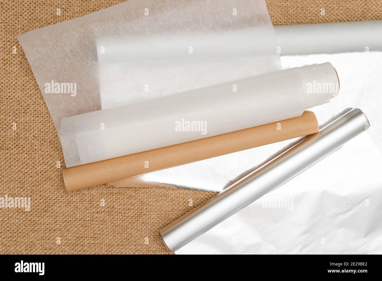 Different type of paper for baking needs. Parchment paper, foil, wax ...