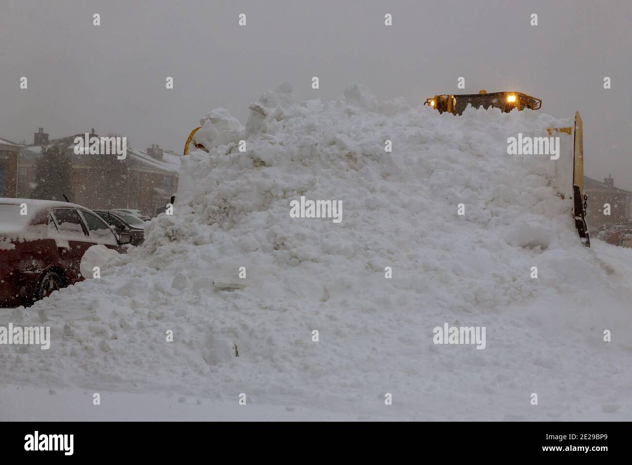 Winter the snow removal vehicle removing snow in after heavy snowfall ...