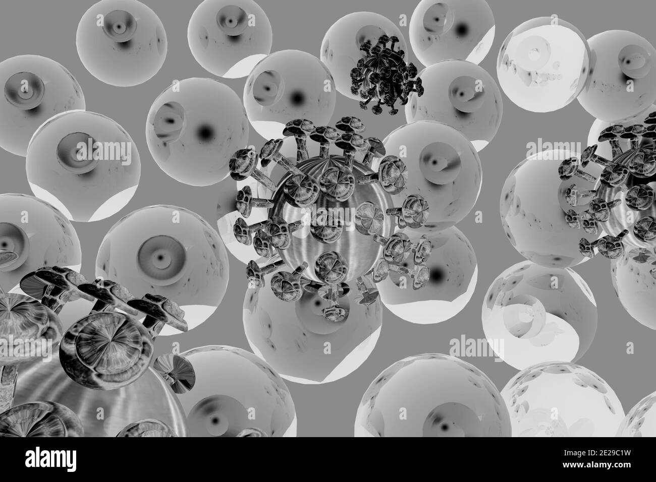 Spherical shapes with nails that are spread evenly to conform to the ...