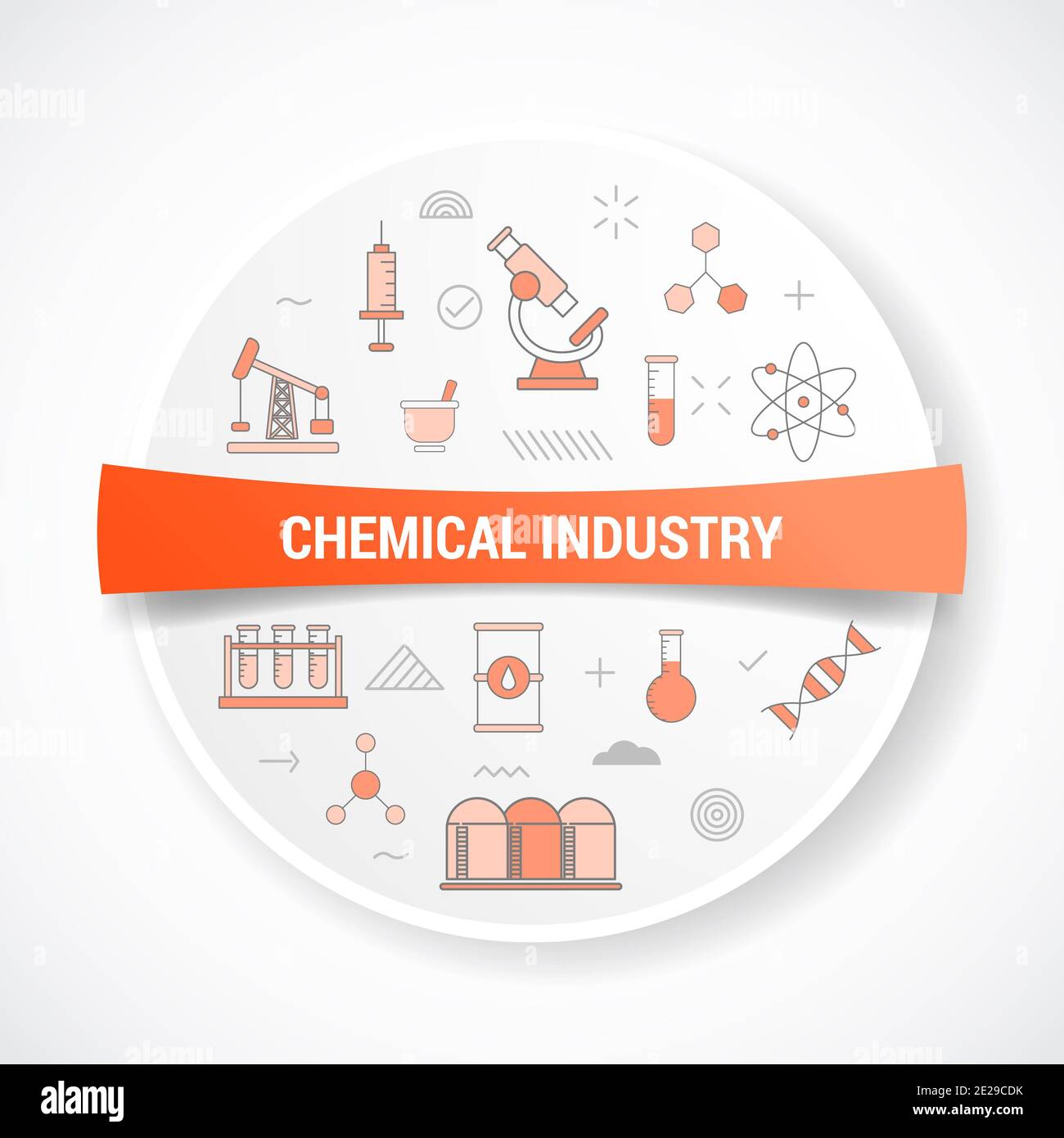 chemical industry with icon concept with round or circle shape vector ...